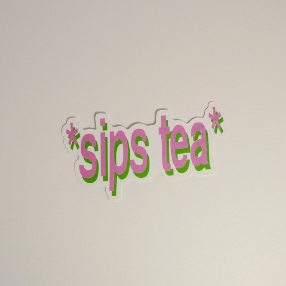 Design | 110 Green And Pink Sips Tea Vsco Die Cut Sticker | Poshmark